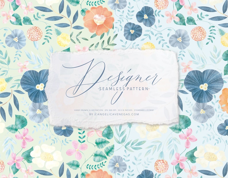 Wildflower Floral Digital Paper, Hand Drawn Delicate Seamless Pattern ...