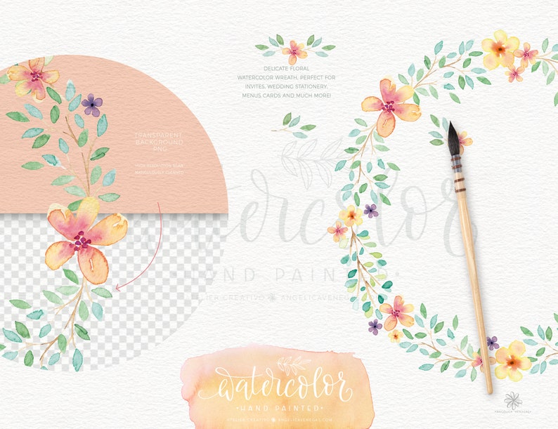 Watercolor Wreath Wedding Wreath Clipart Floral Frame - Etsy