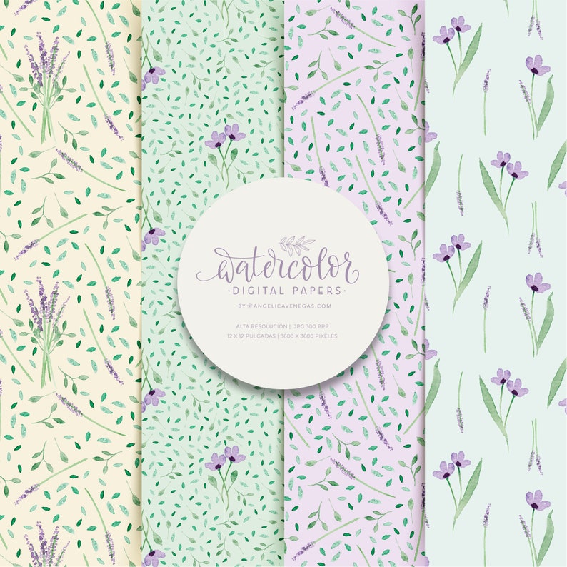 Lavender and Poppy Watercolor Digital Papers, Lilac Paper Pack ...