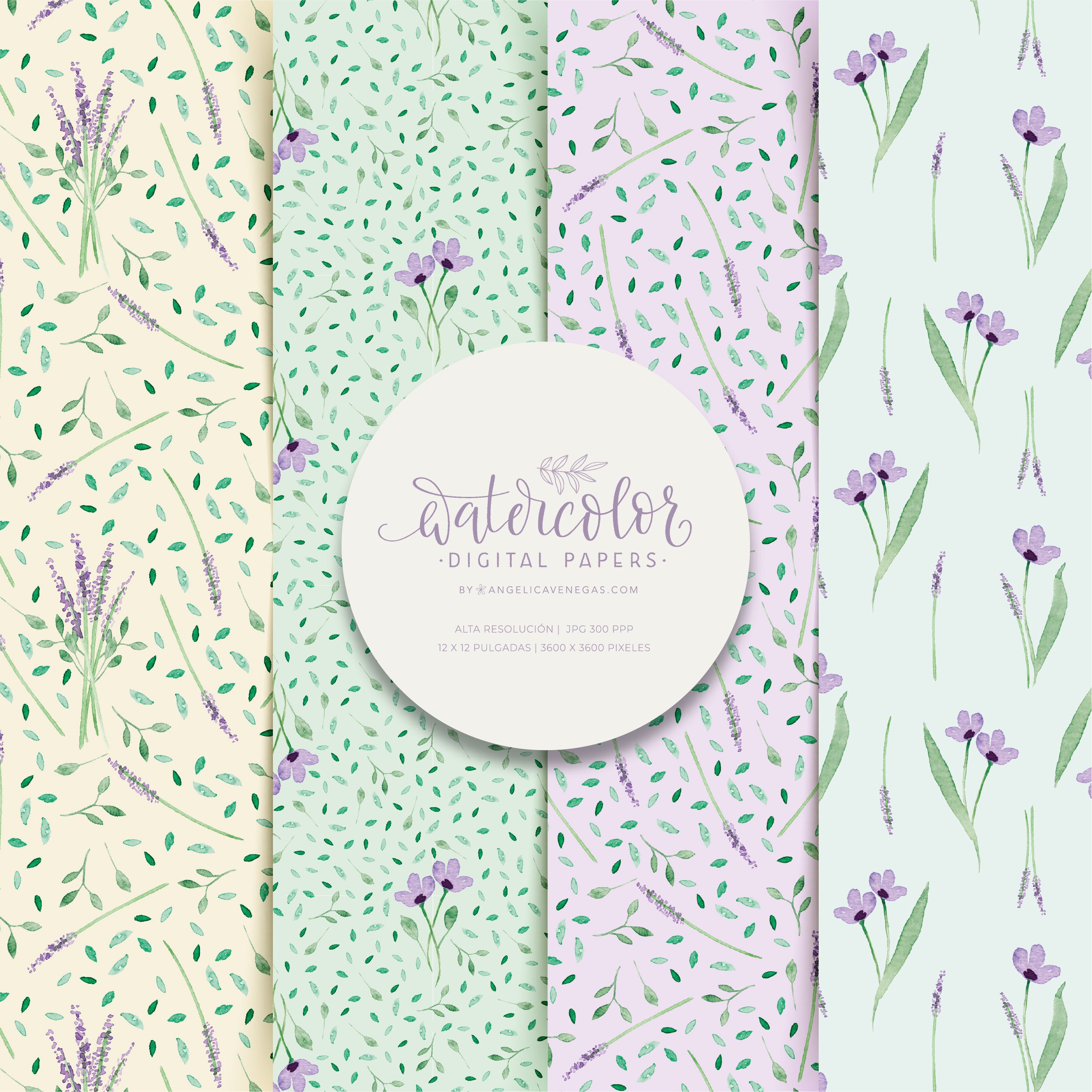 Lavender and Poppy Watercolor Digital Papers, Lilac Paper Pack ...