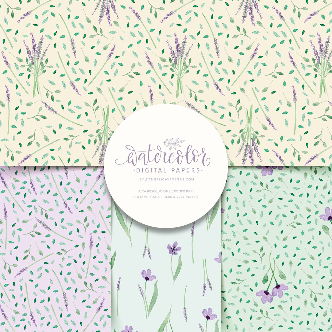 Lavender and Poppy Watercolor Digital Papers, Lilac Paper Pack ...