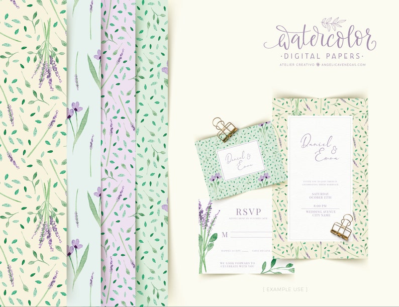 Lavender and Poppy Watercolor Digital Papers Lilac Paper - Etsy