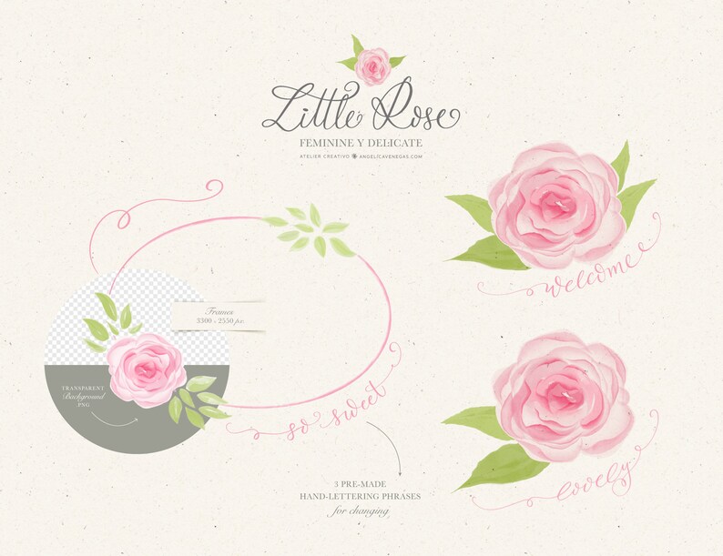 Hand Painted Pink Floral Frame Watercolor Rose Clipart Hand - Etsy