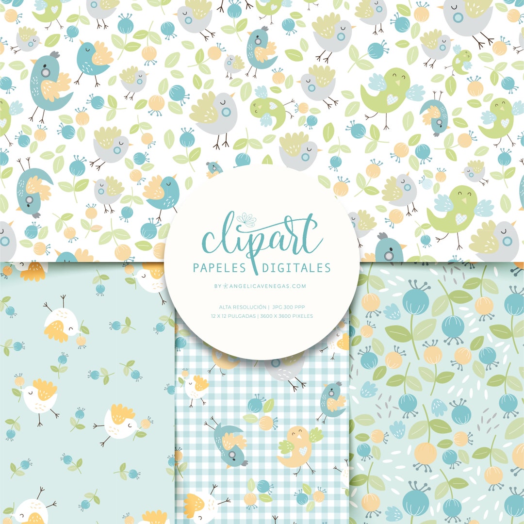 Birds and Flowers Digital Paper Set: Scrapbooking Paper (PNG, JPEG) - Etsy