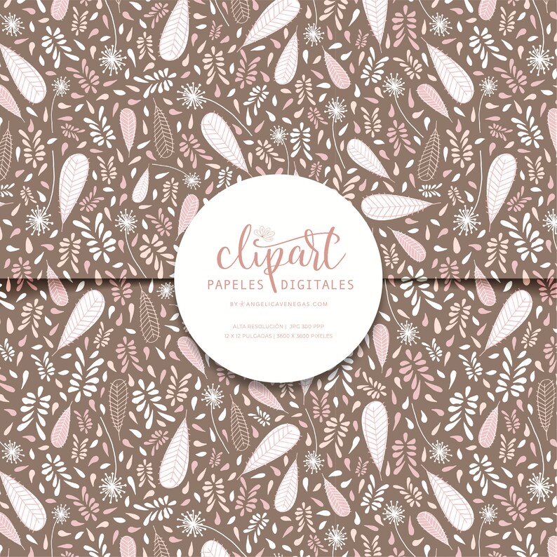 Feathers Digital Papers, Boho Seamless, Dandelion, Digital Scrapbooking ...