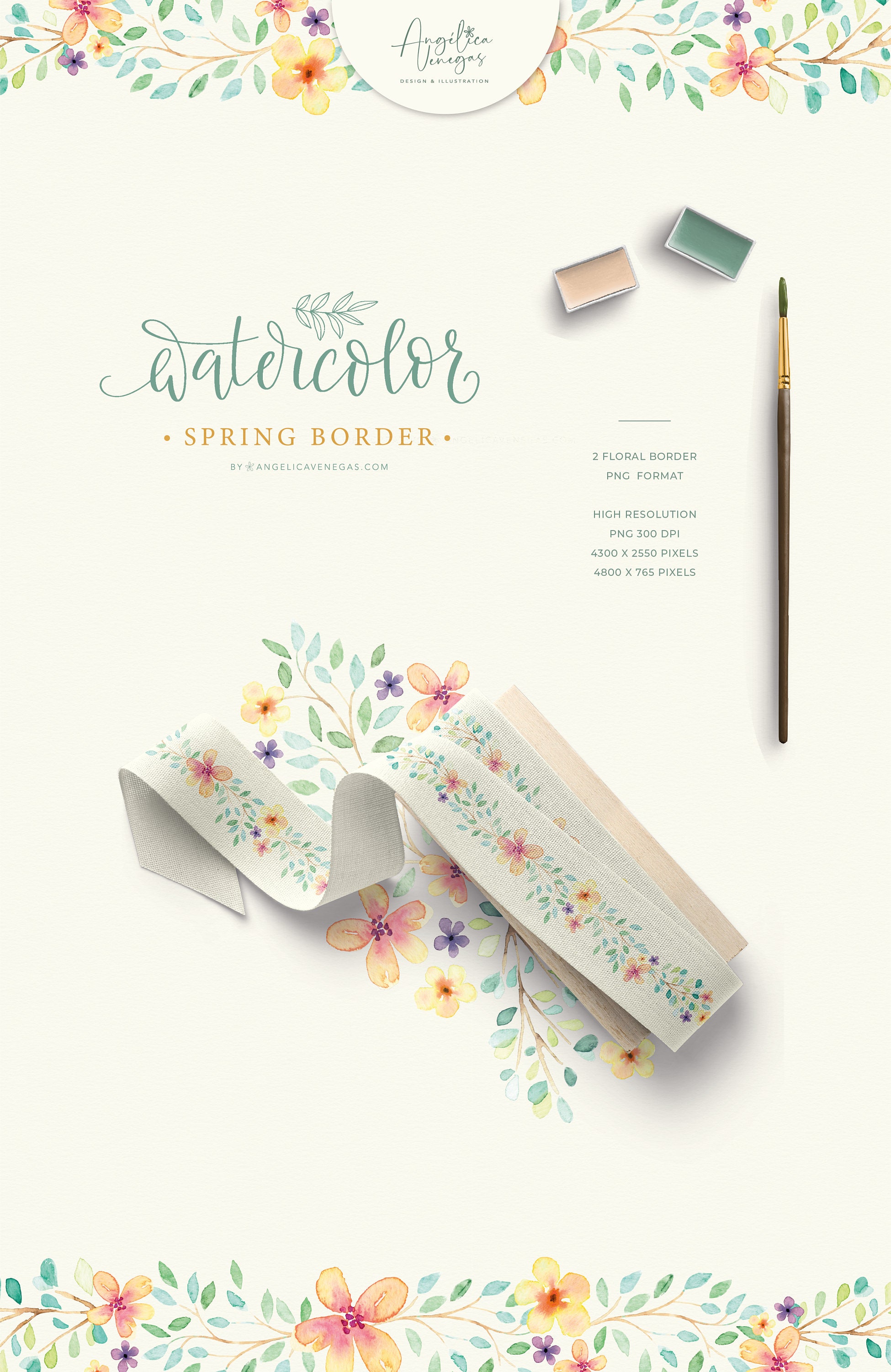 Watercolor Border Clipart, Spring Wildflower Border, Floral Branding ...