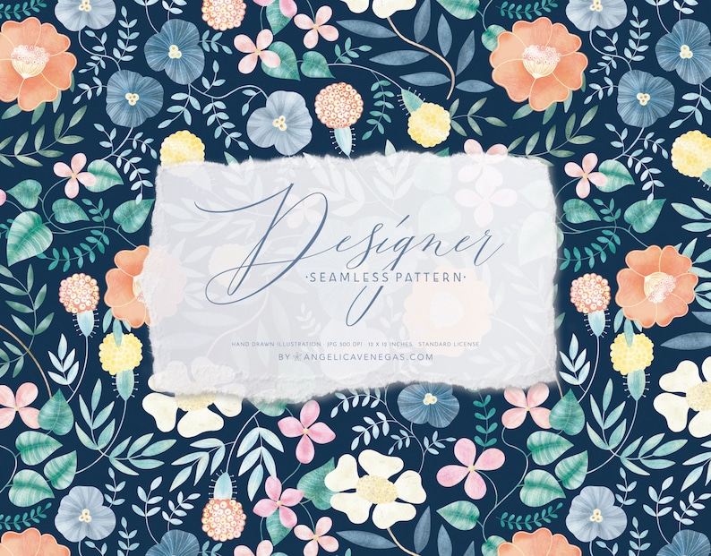 Wildflower Floral Digital Paper, Hand Drawn Delicate Seamless Pattern ...