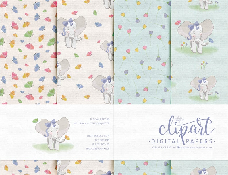 Baby Elephant Seamless Papers, Cute Baby Animals, Scrapbook Paper ...