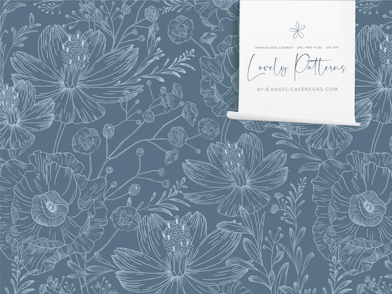 Botanical Line Art Seamless Pattern Delicate Surface | Etsy