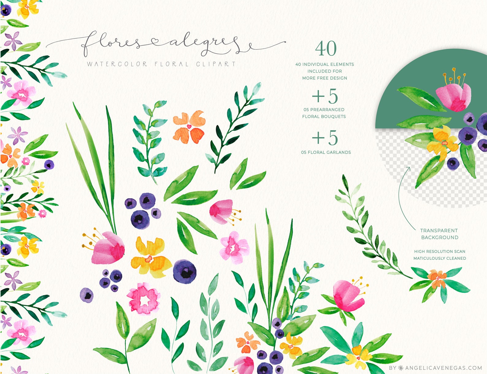 Vibrant Watercolor Summer Flowers and Leaves Watercolor - Etsy