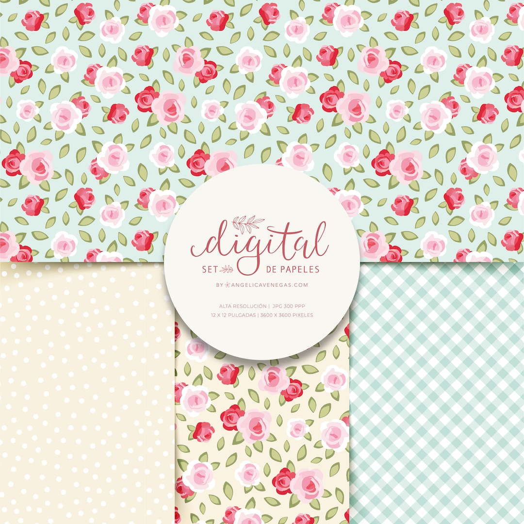 Shabby Chic Pink Roses Digital Paper Pack (12x12, JPG & PNG) - Etsy