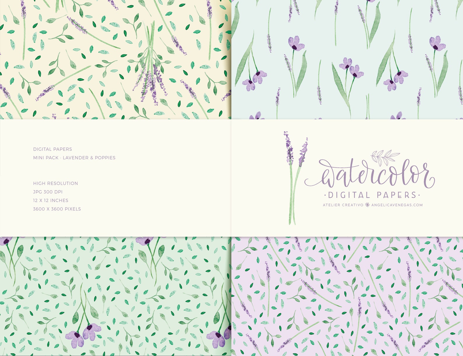 Lavender and Poppy Watercolor Digital Papers Lilac Paper - Etsy