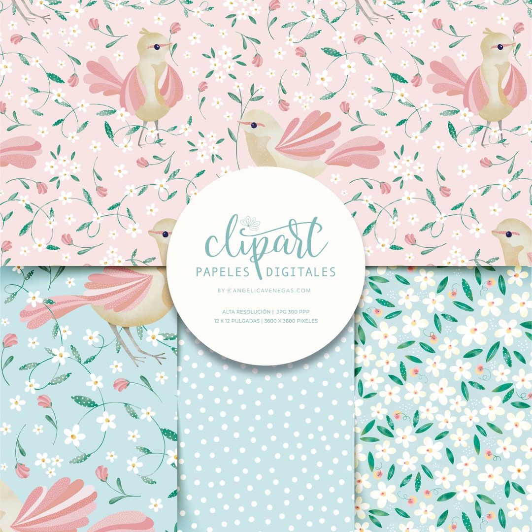 Bird Digital Paper, Nursery Paper, Pink Birds, Floral Paper Set - Etsy