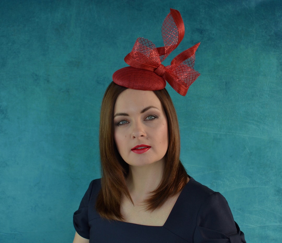 LIVIA Red Pillbox Hat With Bow Red Fascinator Red - Etsy
