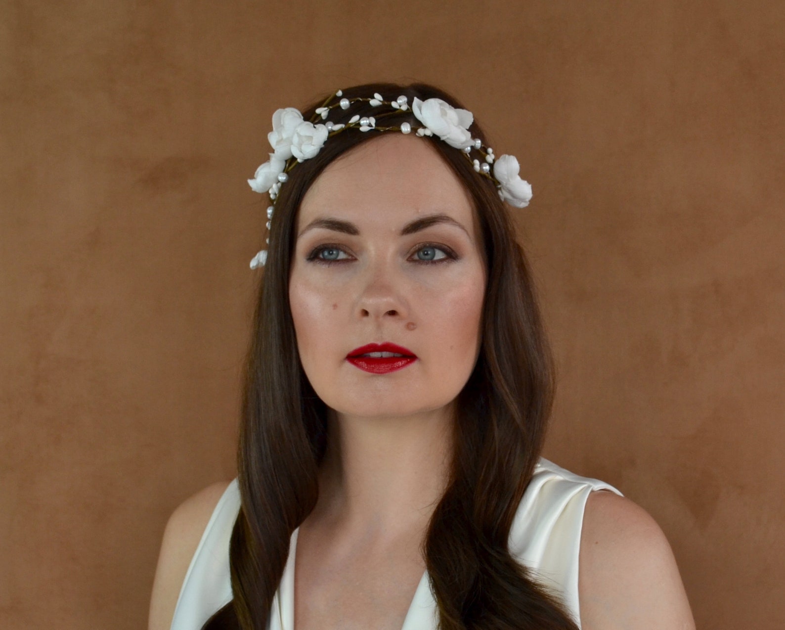 Bridal Crown With Handmade Silk Flowers and Freshwater Pearls | Etsy