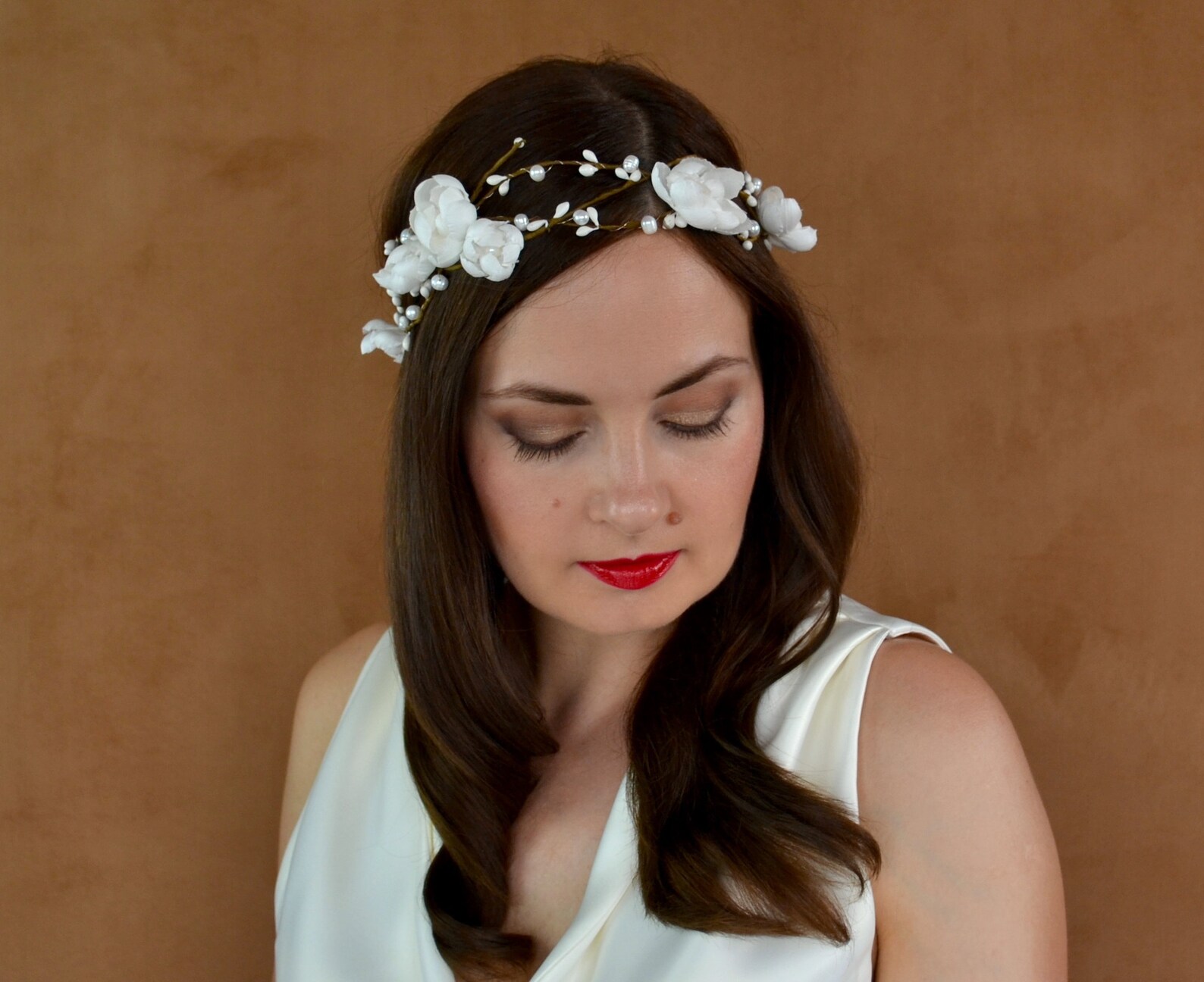 Bridal Crown With Handmade Silk Flowers and Freshwater Pearls | Etsy