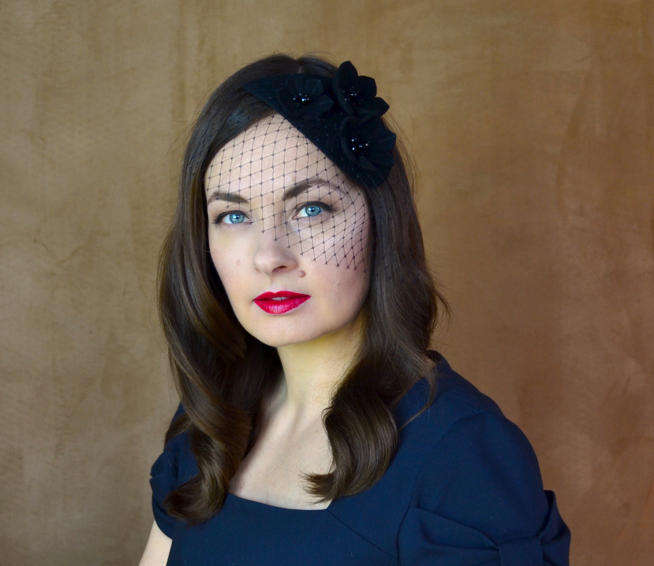 Black Fascinator with Birdcage Veil Black Birdcage Veil | Etsy