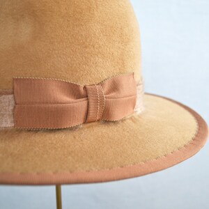 Camel Felt Fedora Hat With Two Tone Ribbons - Women's Fedora Hat ...