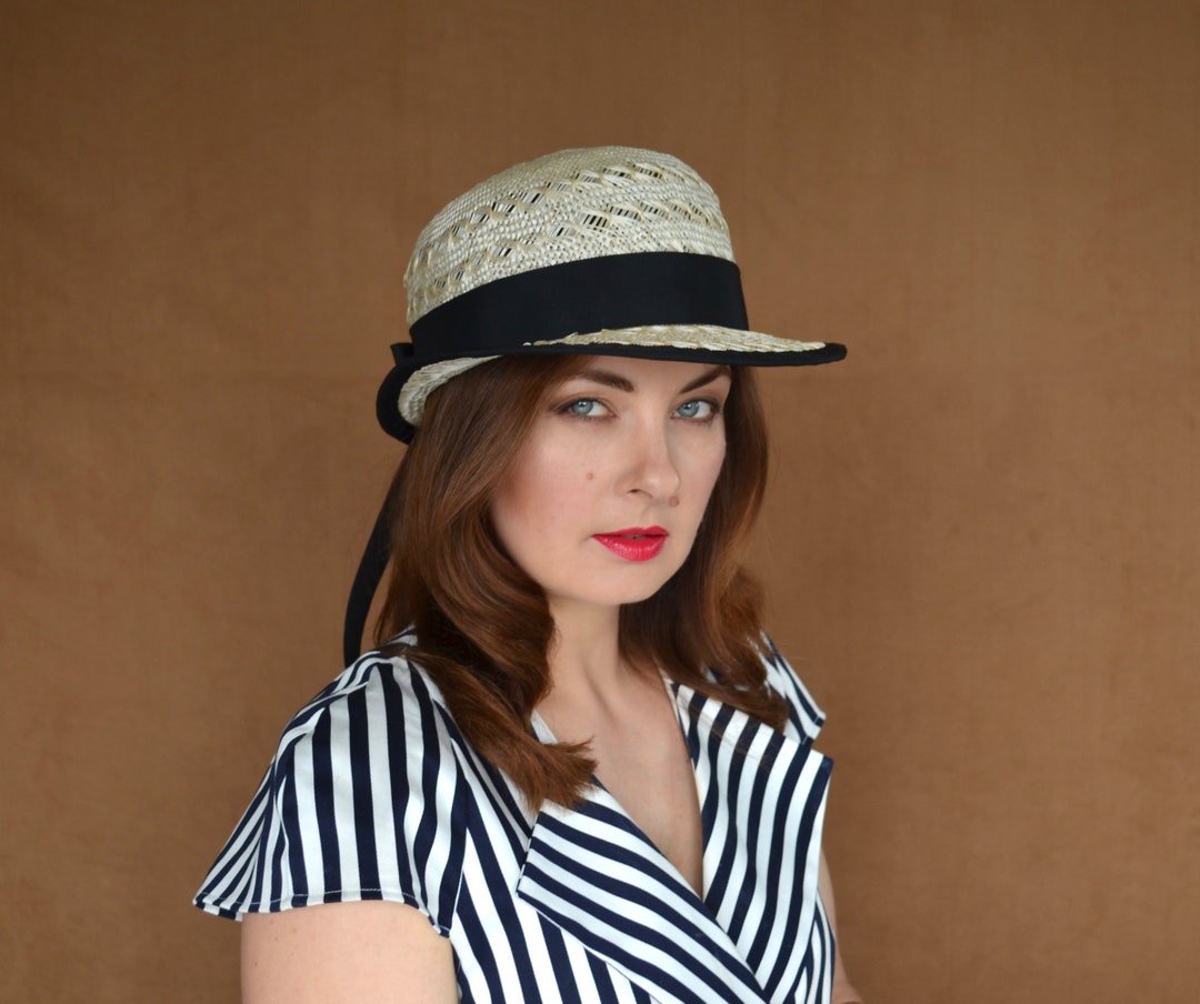 Summer Straw Bowler Hat With Black Ribbon - Sun Hat - Summer Hat ...