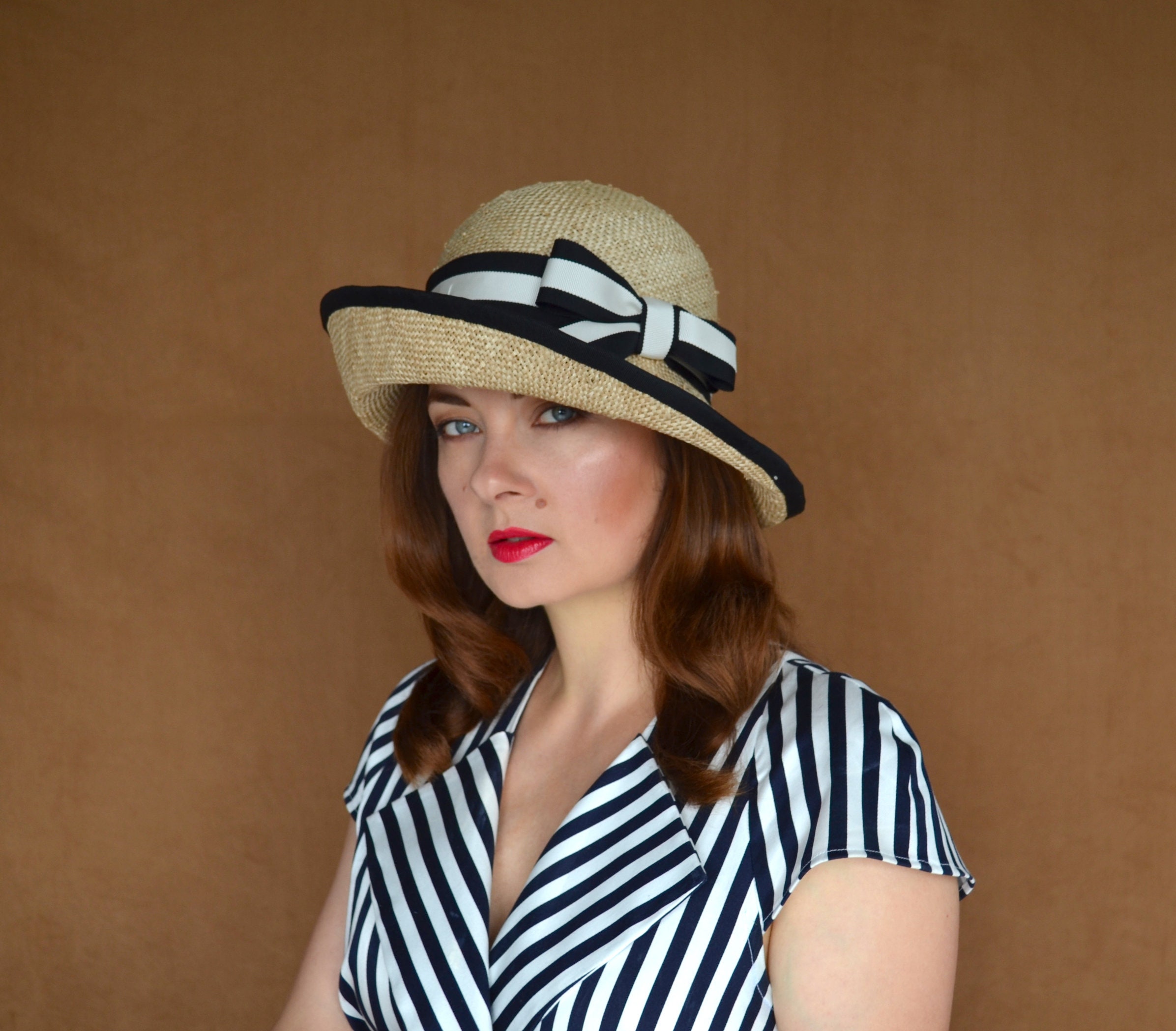 Elegant Summer Straw Hat With Black and Ivory Ribbon Summer - Etsy UK
