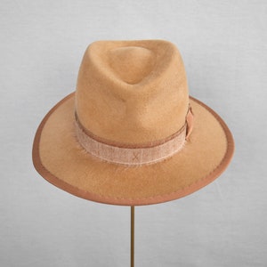 Camel Felt Fedora Hat With Two Tone Ribbons - Women's Fedora Hat ...