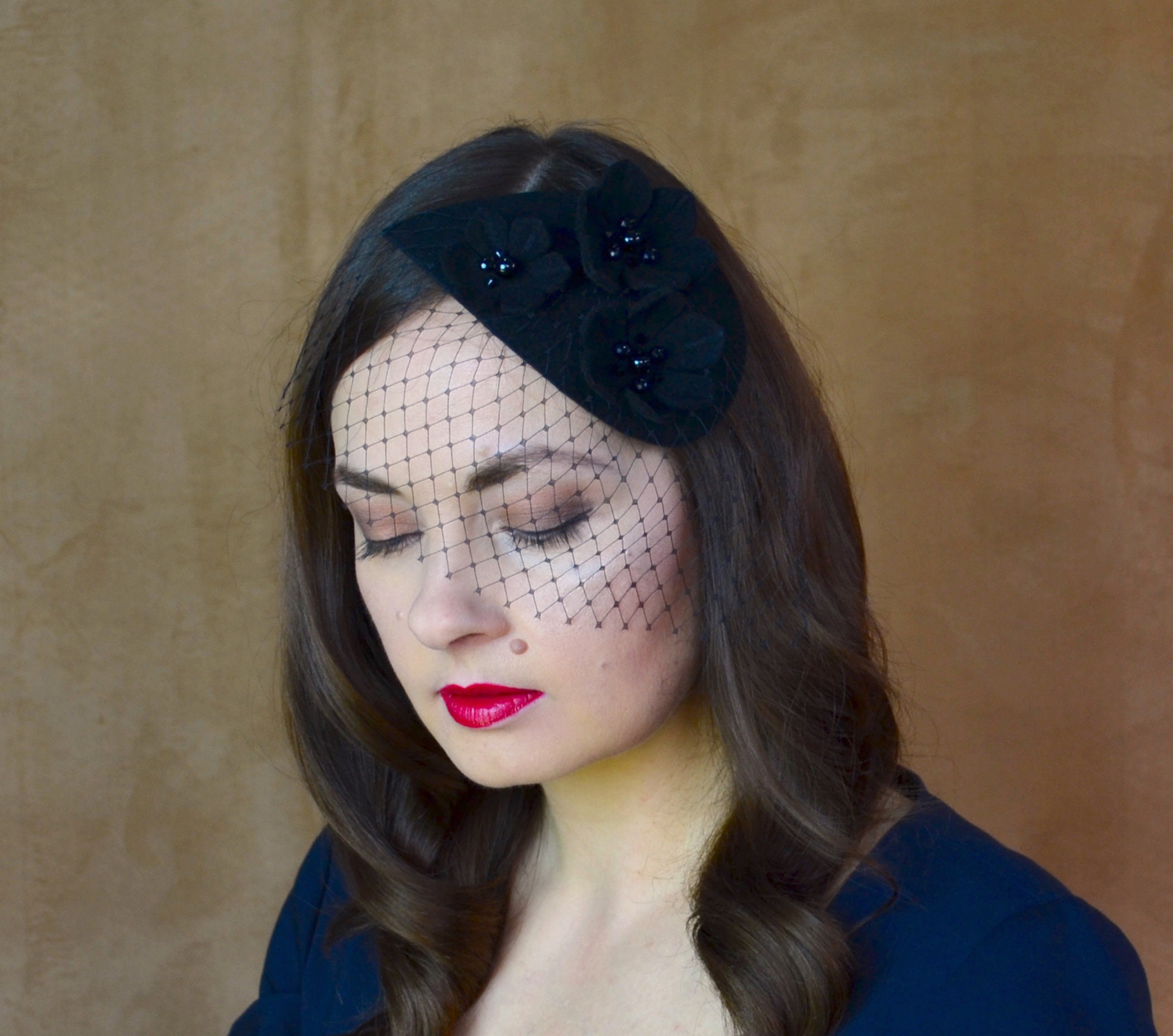 Black Fascinator With Birdcage Veil - Black Birdcage Veil Fascinator ...
