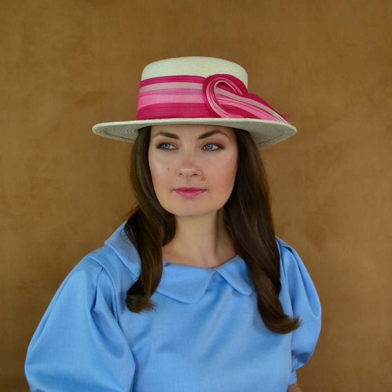 Pink Boater Hat - Etsy