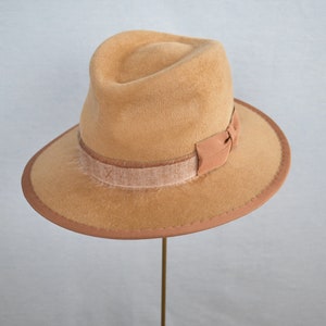 Camel Felt Fedora Hat With Two Tone Ribbons - Women's Fedora Hat ...