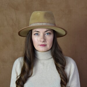 Camel Felt Fedora Hat With Two Tone Ribbons - Women's Fedora Hat ...