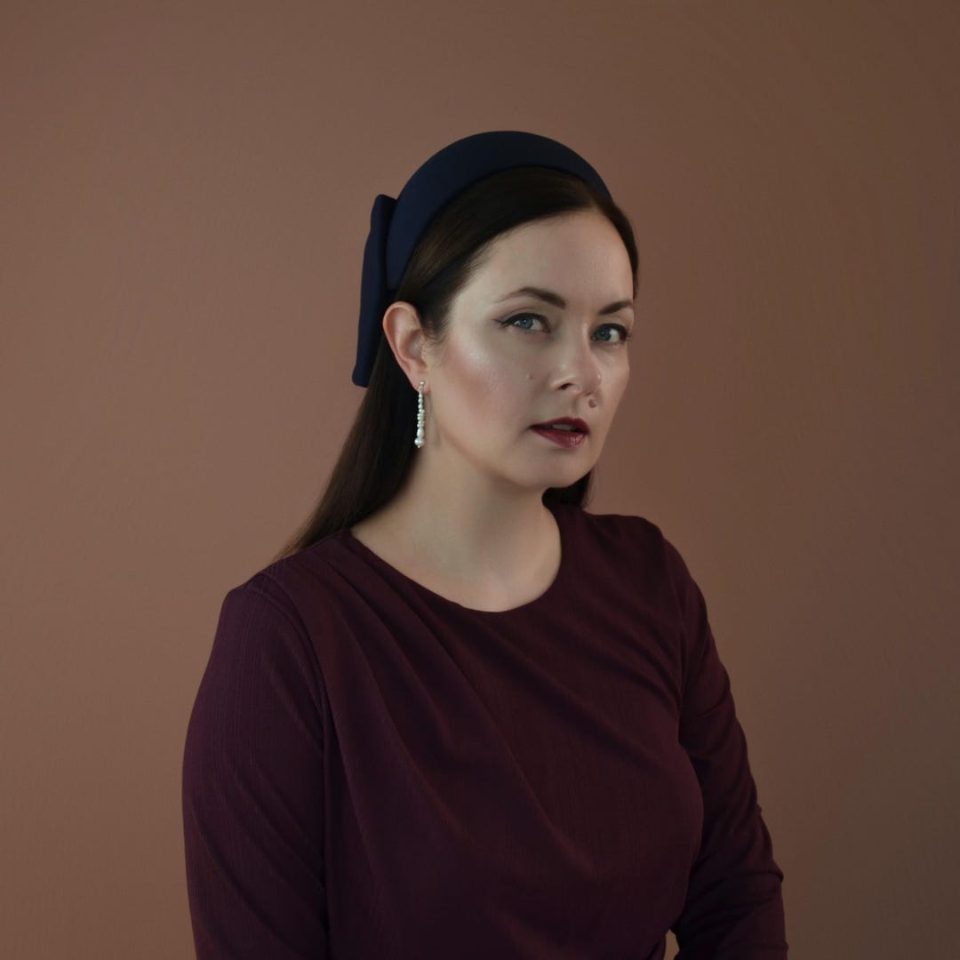 Dark Blue Headpiece With Oversize Bow - MIRIAM – Navy Headband, Blue ...