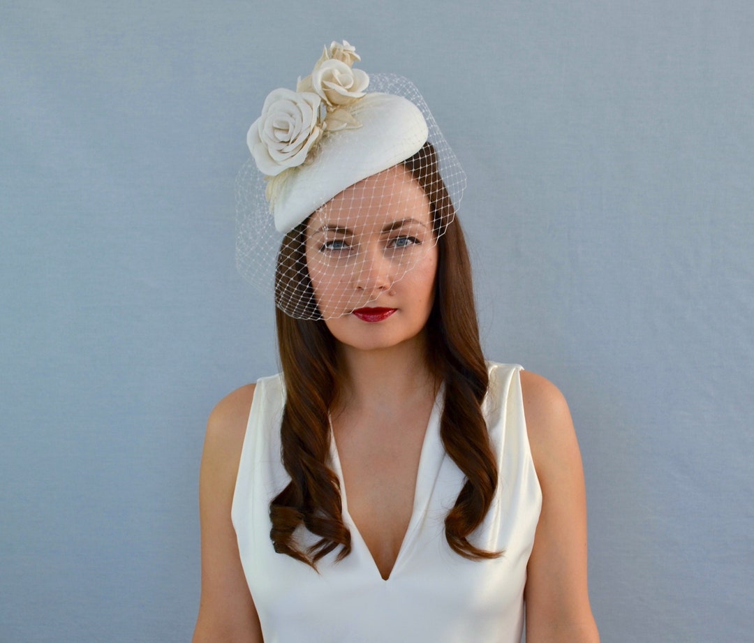 MAIA - Crepe Silk Bridal Pillbox Hat With Roses - Wedding Hat ...