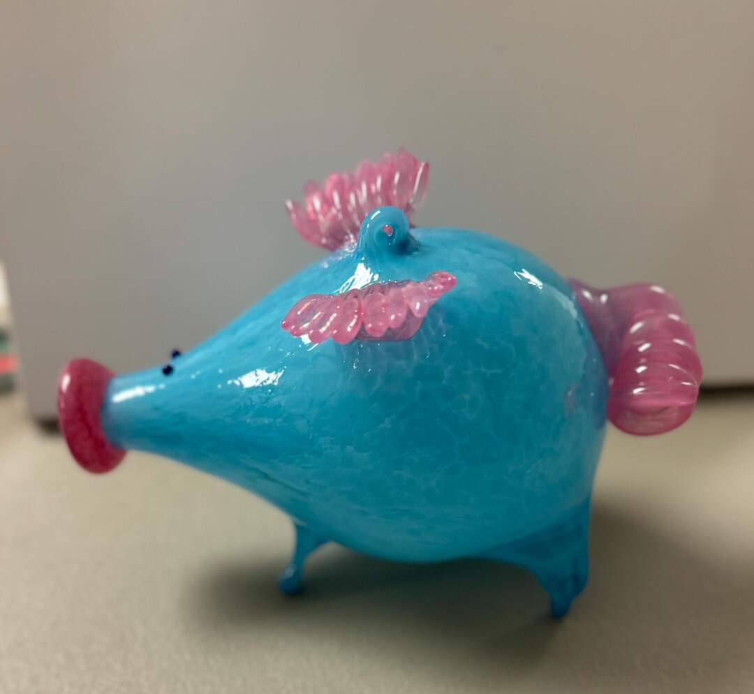 Blown Glass Large Flying Pig Turquoise and Pink - Etsy
