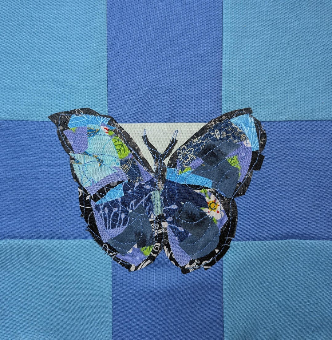 Morpho Butterfly Quilt Collage Block - Downloadable Mini Quilt Pattern ...