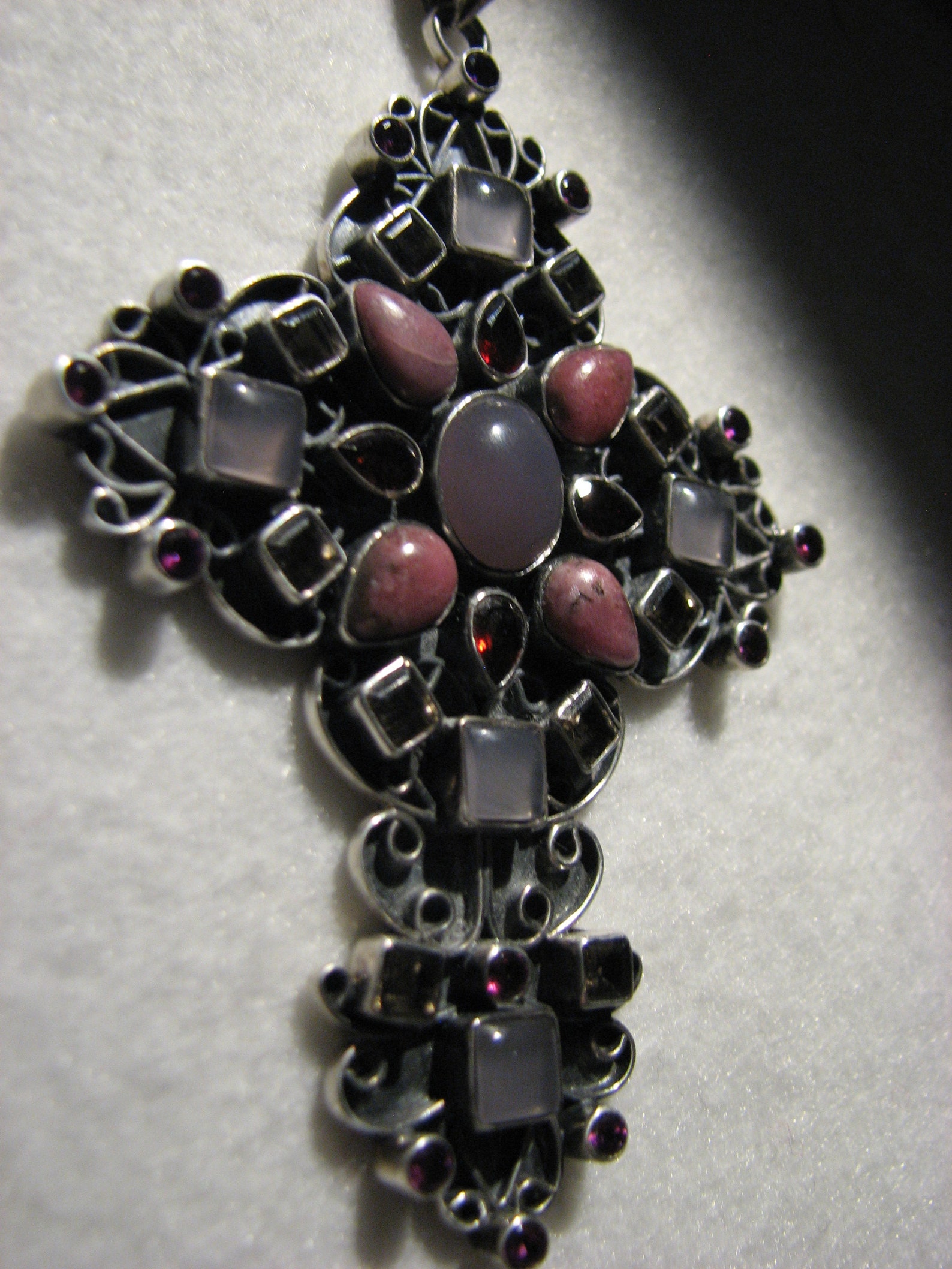Vintage NICKY BUTLER Gemstone Cross -- Rhodolite, Garnet, Chalcedony ...