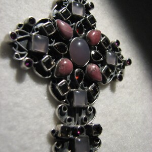 Vintage NICKY BUTLER Gemstone Cross -- Rhodolite, Garnet, Chalcedony ...