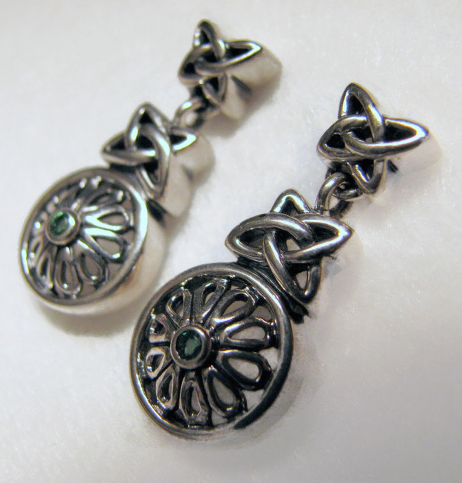 Vintage CELTIC Drop Earrings with Genuine Emerald Accent | Etsy