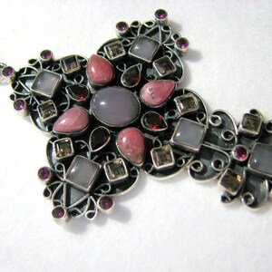 Vintage NICKY BUTLER Gemstone Cross -- Rhodolite, Garnet, Chalcedony ...