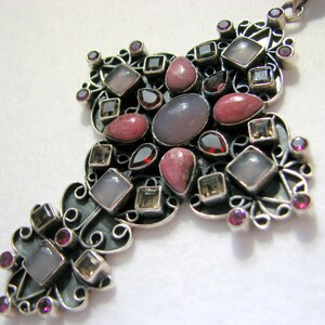 Vintage NICKY BUTLER Gemstone Cross -- Rhodolite, Garnet, Chalcedony ...