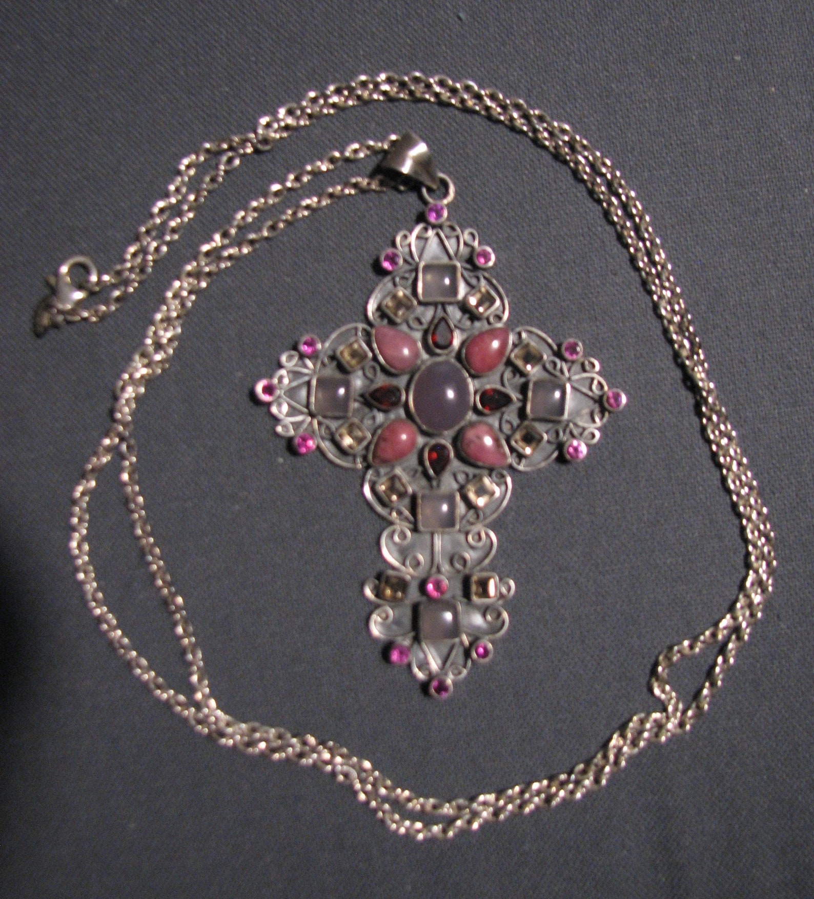 Vintage NICKY BUTLER Gemstone Cross -- Rhodolite, Garnet, Chalcedony ...