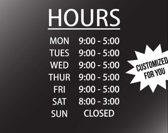 Business Hours Decal Storefront Window Business Hours Decal | Etsy