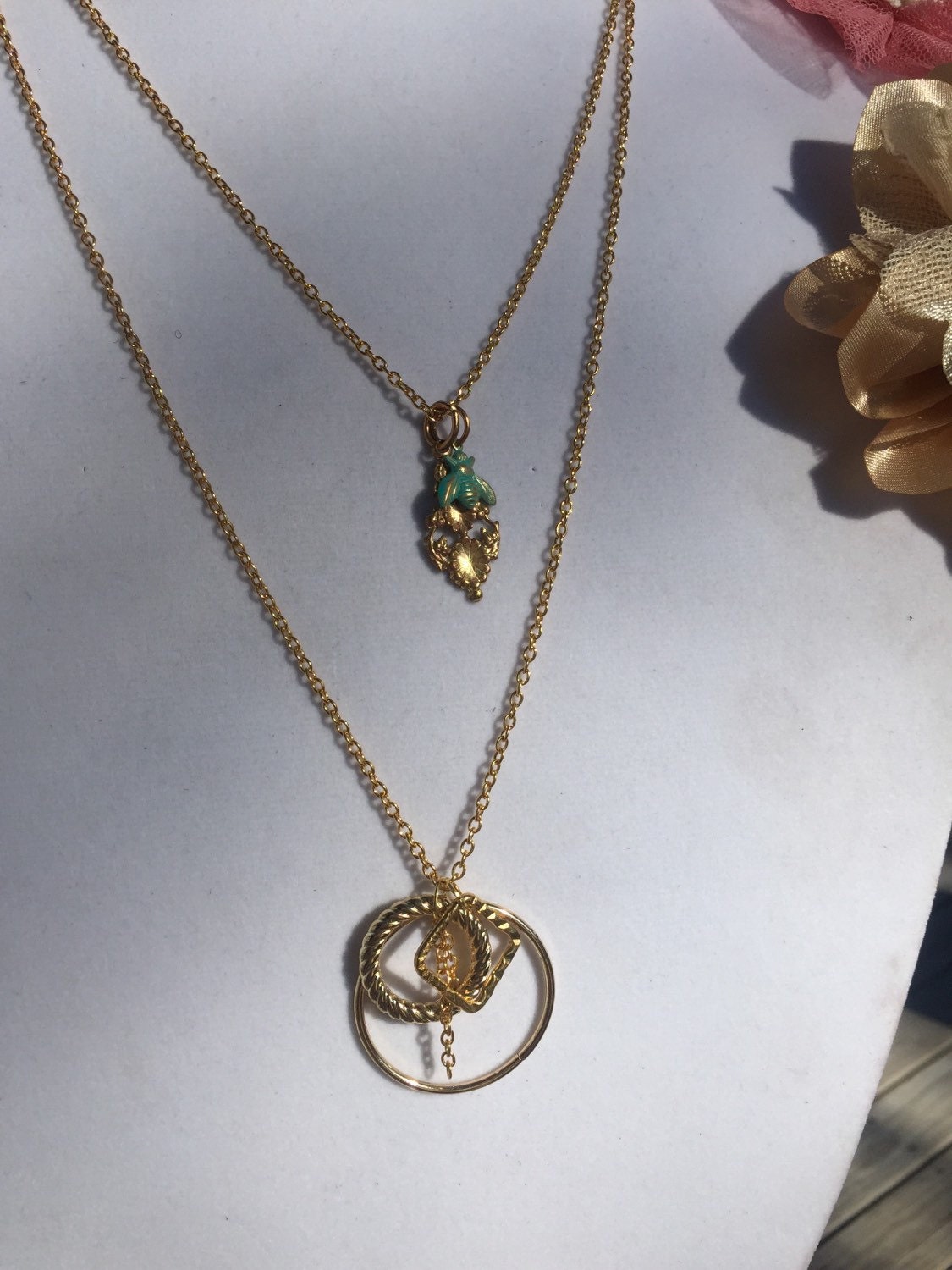 Gold Two-tiered Necklace Bee Charm - Etsy