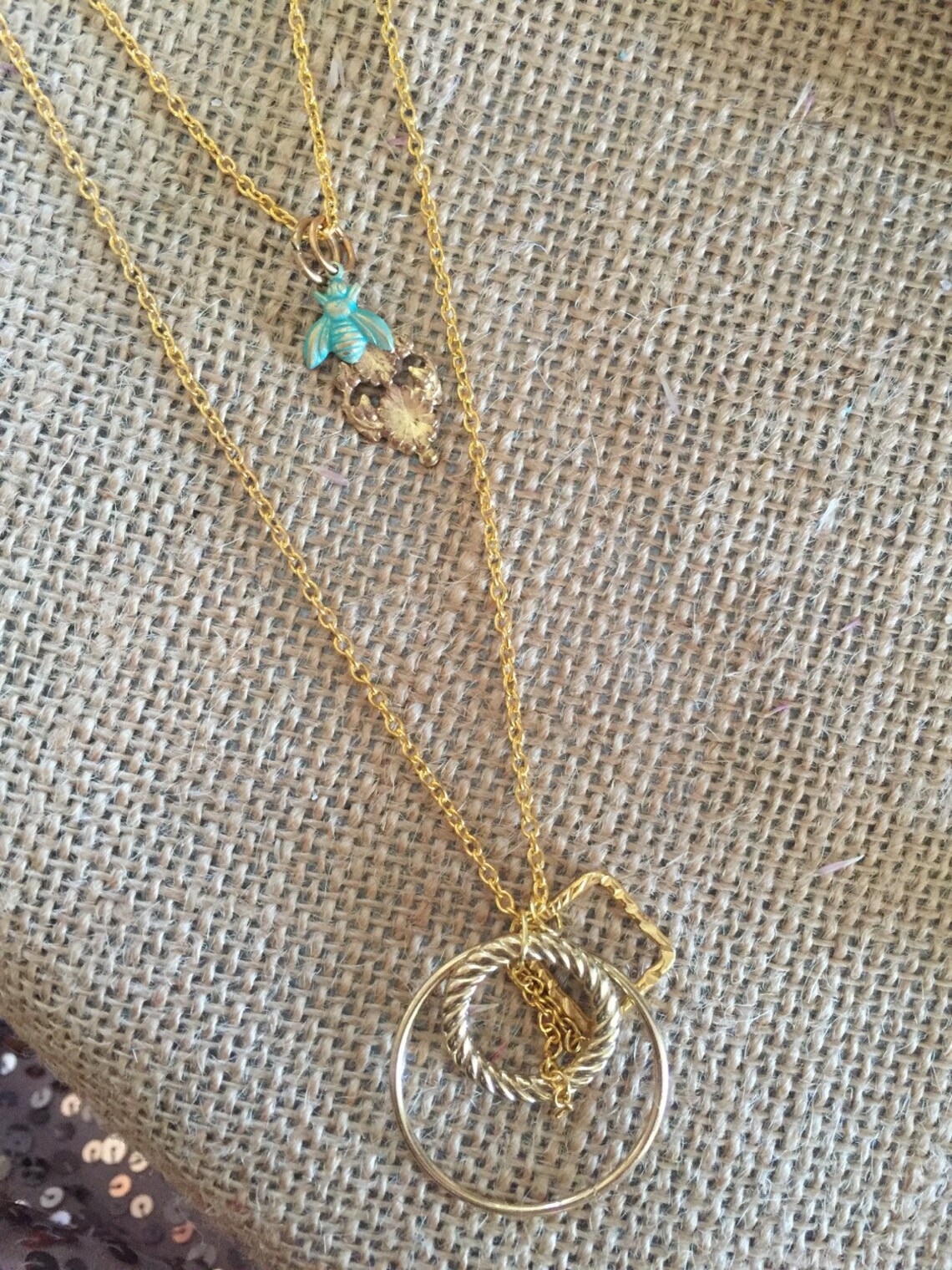 Gold Two-tiered Necklace Bee Charm - Etsy