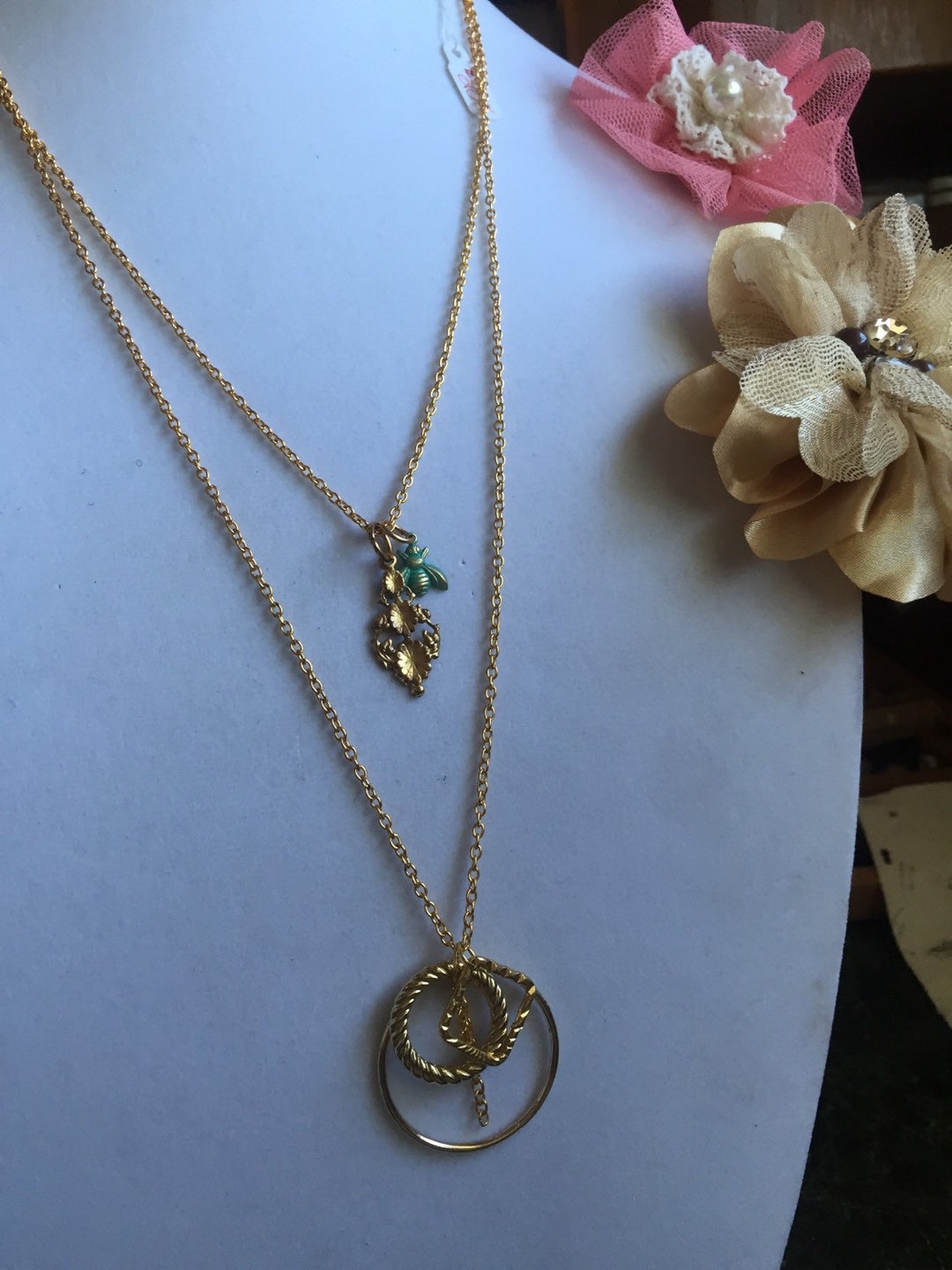 Gold Two-tiered Necklace Bee Charm - Etsy
