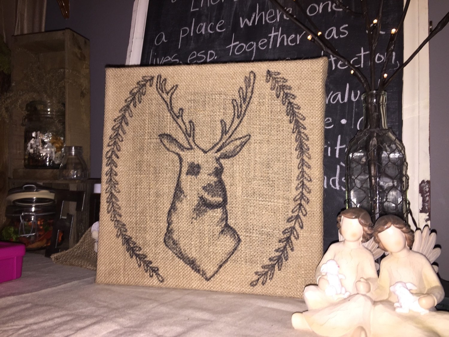 Rustic Burlap Deer Drawing - Etsy