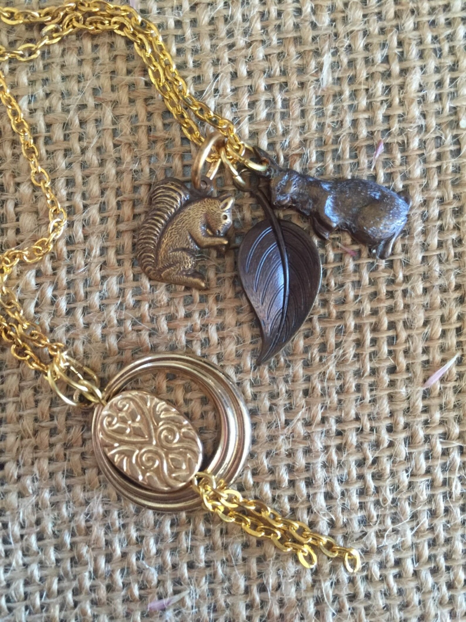 Gold Two Tiered Nature Charm Necklace - Etsy