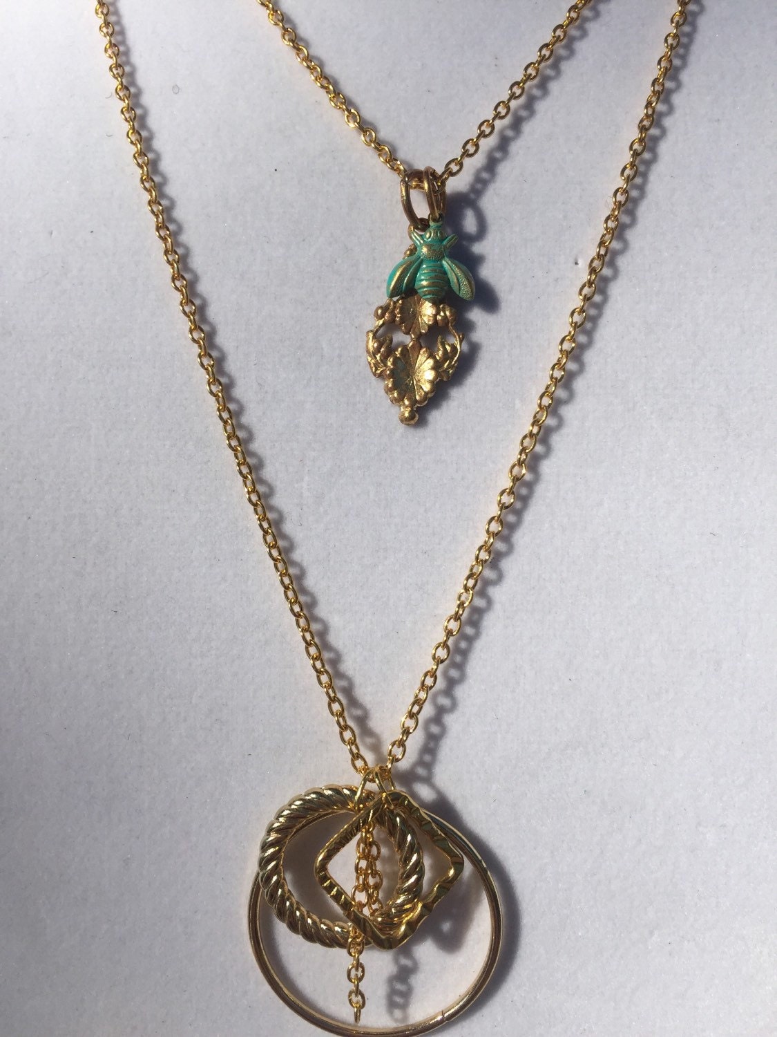 Gold Two-tiered Necklace Bee Charm - Etsy