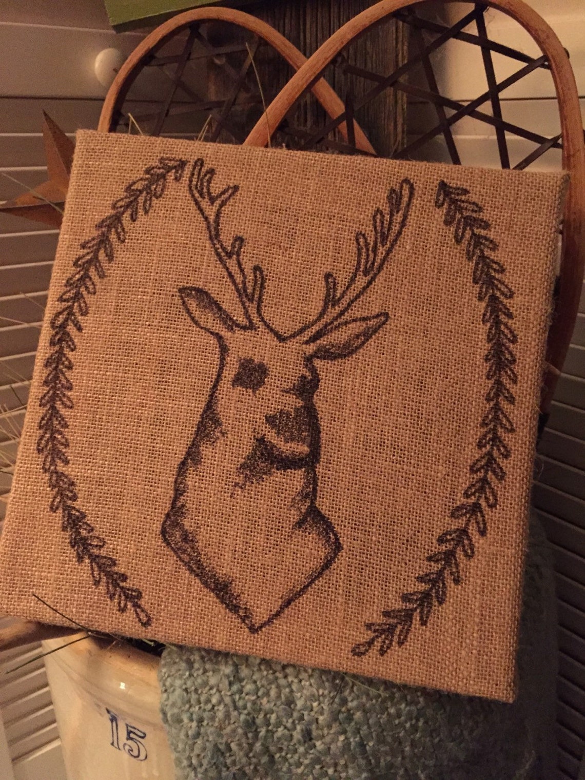 Rustic Burlap Deer Drawing - Etsy