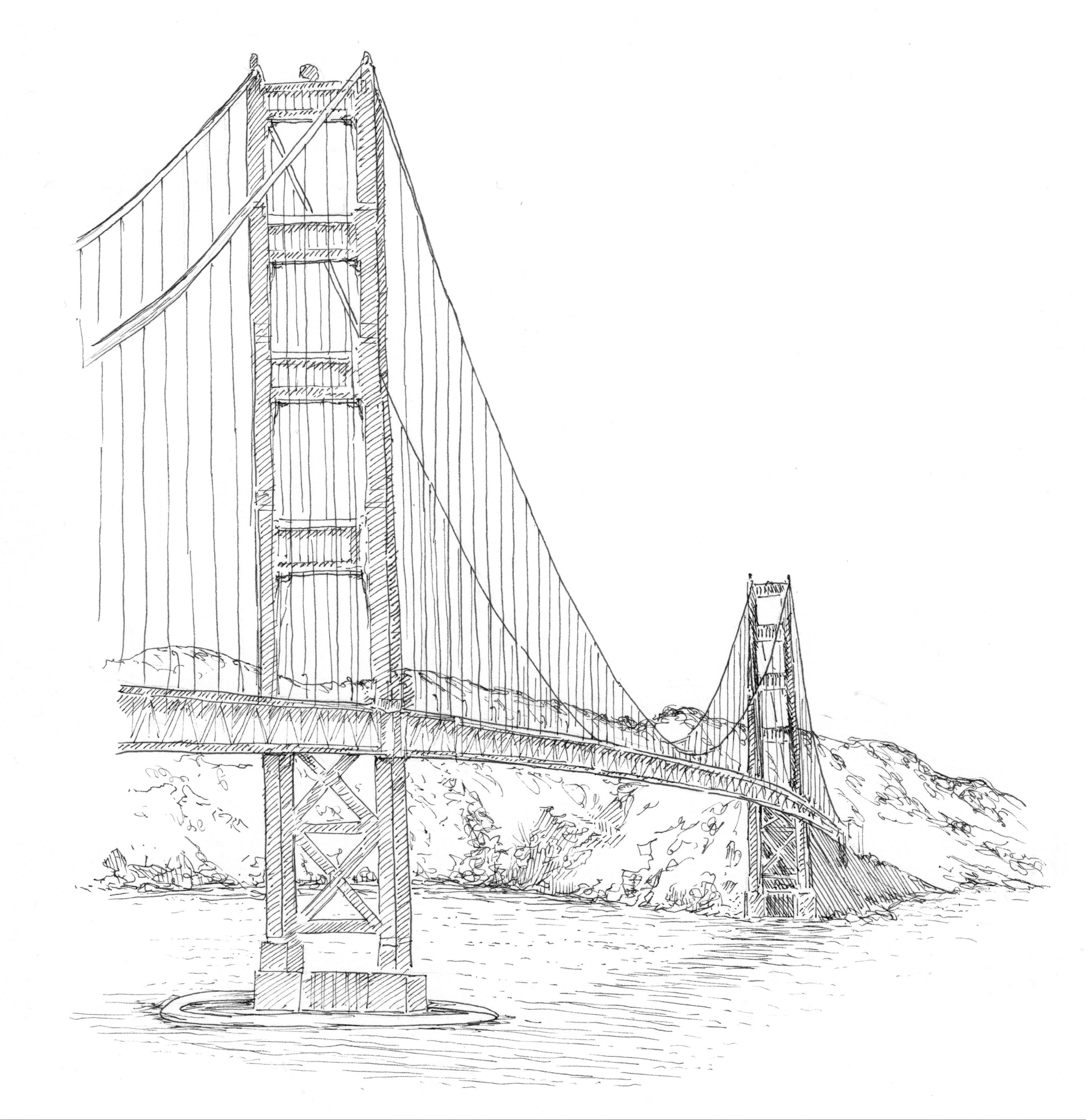 Golden Gate Bridge Pen and Ink Drawing San Francisco - Etsy