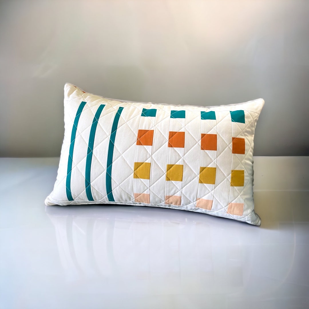 Lumbar Pillow Cover 12x24, Accent Throw Pillow, Quilted Throw Pillow ...