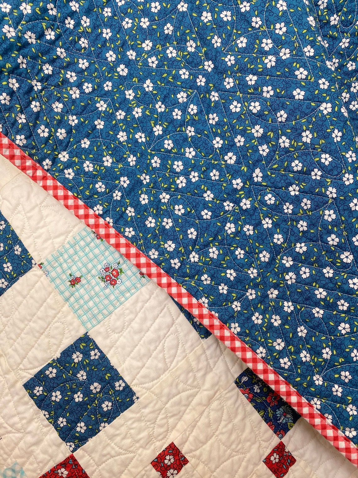 Twin Size Quilt Modern Patchwork Quilt Red White Blue Quilt | Etsy